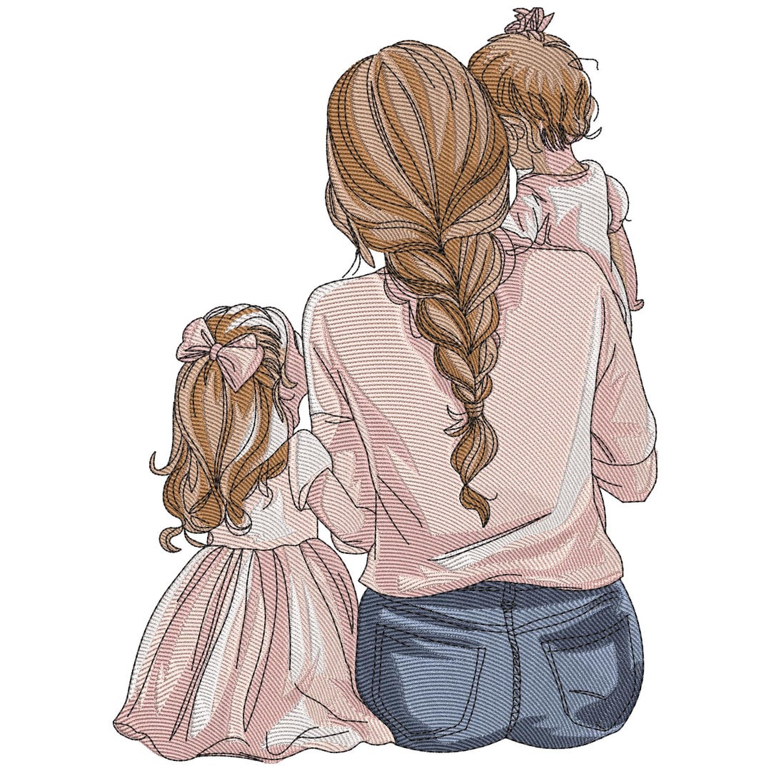 Mother and Daughters Embroidery Design: Family Bonding, Single Mom With ...