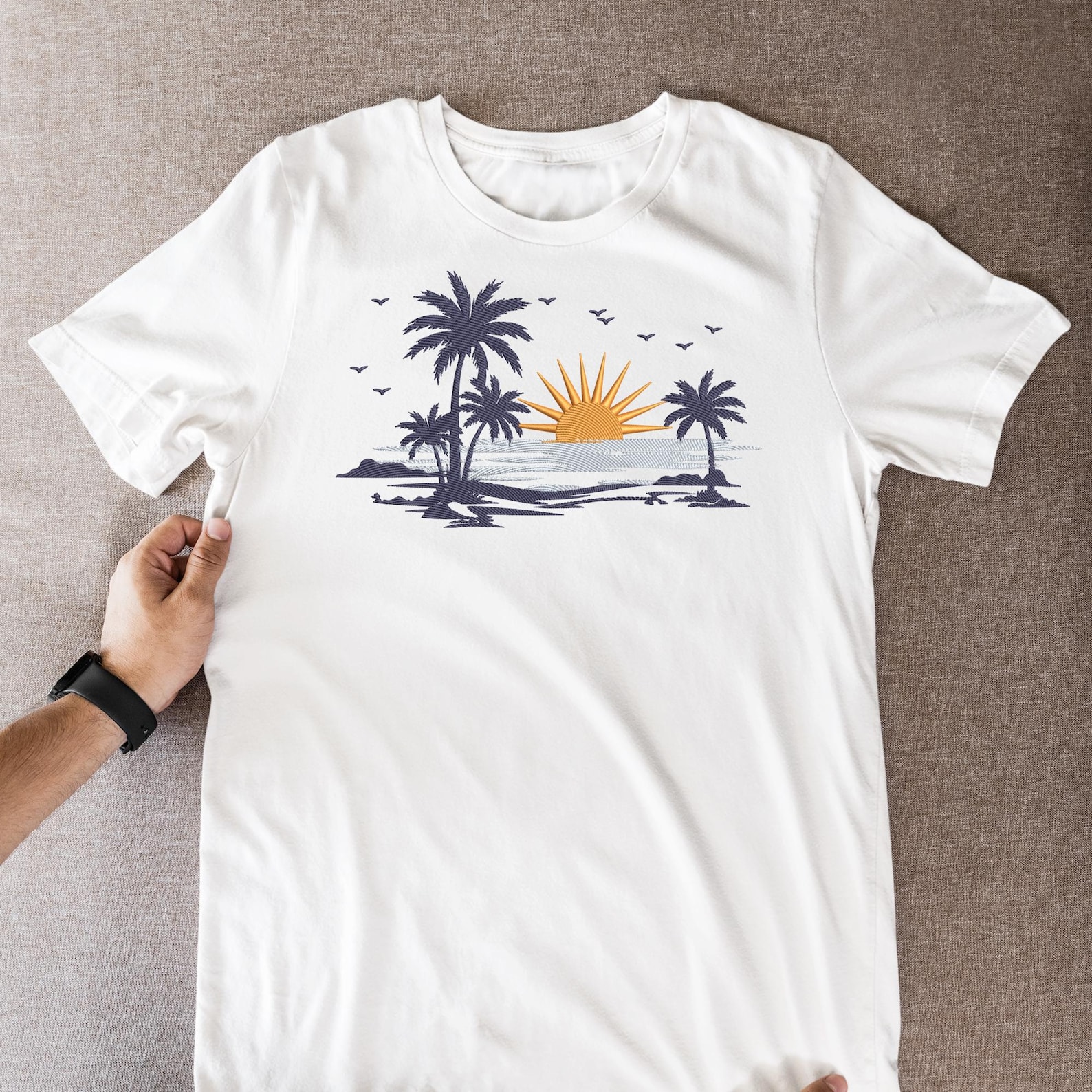 Beach Sunset Embroidery Design: Tropical Palm Tree Summer Seascape ...