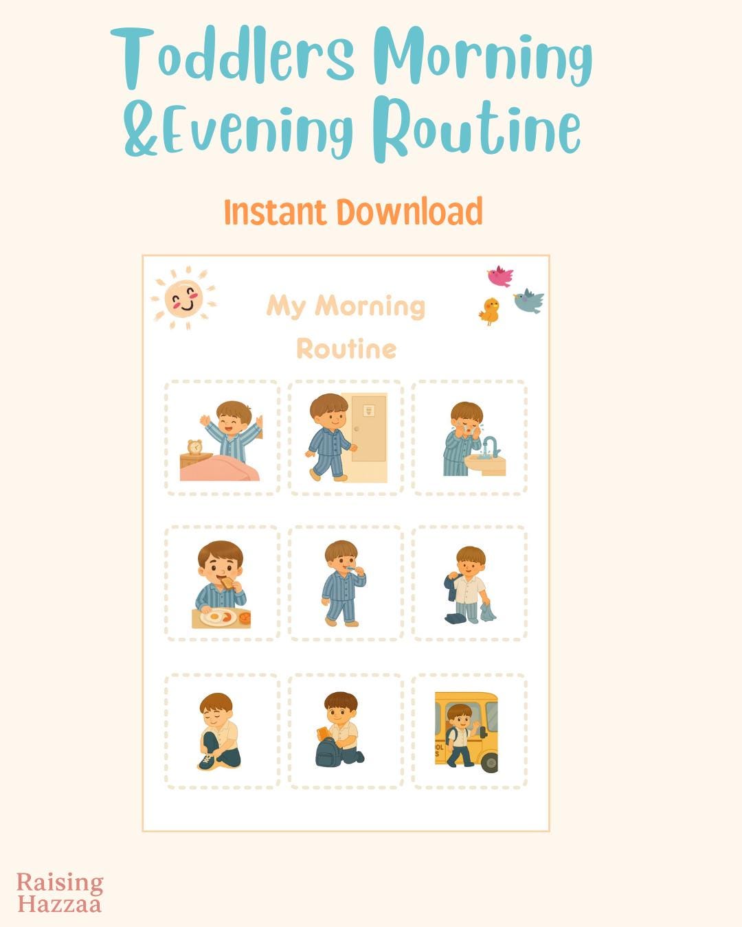 Boys Morning & Bedtime Routine Chart Printable – Daily Schedule for ...