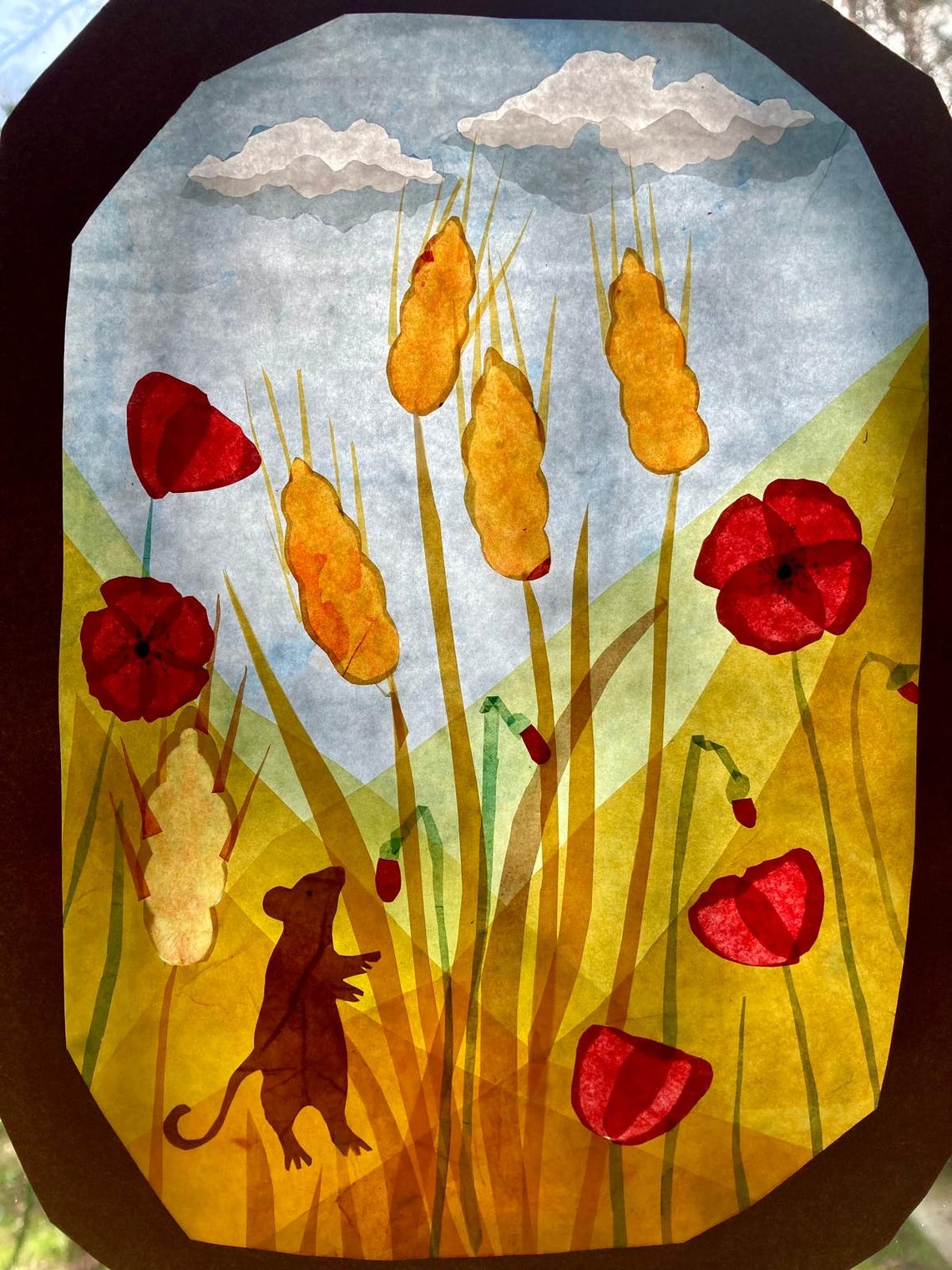 Waldorf Window Picture, Transparent Paper Window Banner, Mice and Poppy ...