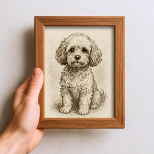 Vintage Cavapoo Sketch Drawing Pet Minimal Line Wall Art Illustration ...