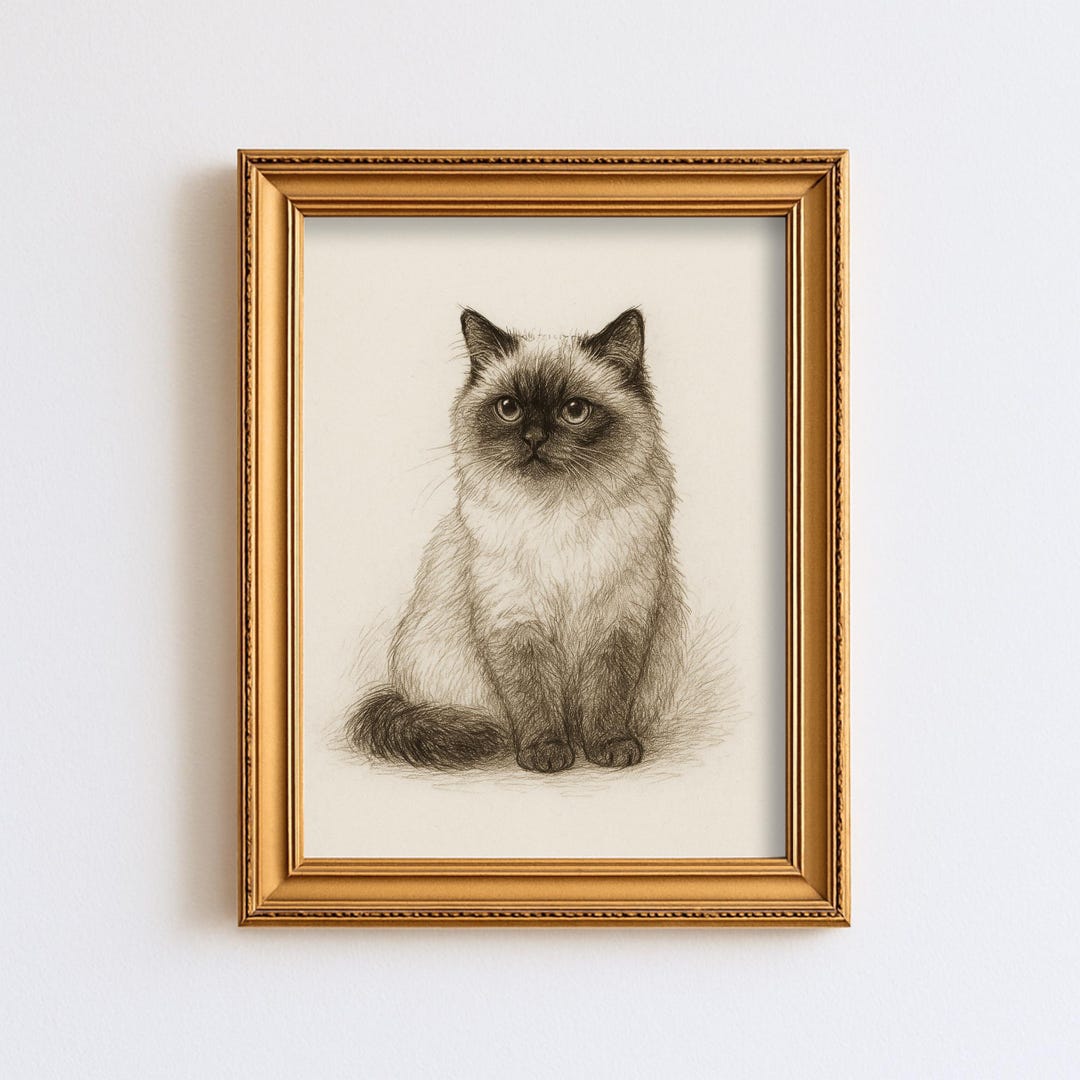 Vintage Himalayan Cat Sketch Pet Drawing Minimal Line Wall Art ...