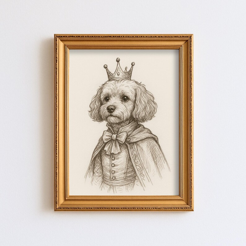 Vintage Prince Cavapoo Whimsical Sketch Drawing Pet Minimal Line Wall ...