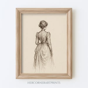 Vintage Victorian Woman Sketch Drawing Minimal Line Wall Art ...
