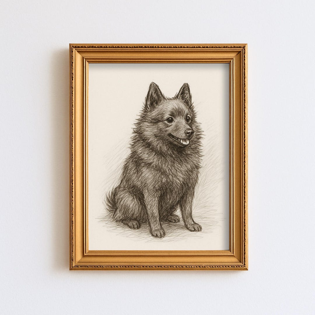 Vintage Schipperke Dog Sketch Drawing Pet Minimal Line Wall Art Print ...