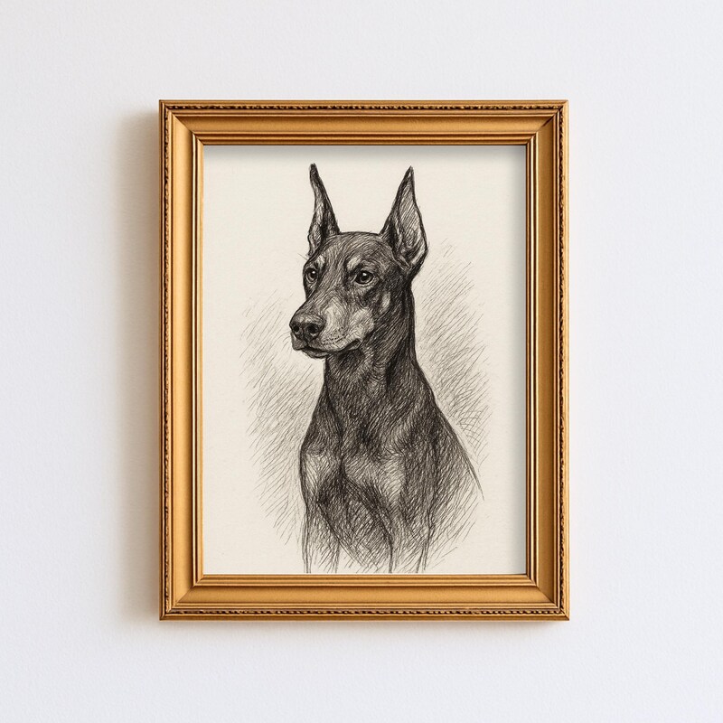 Doberman Drawing - Etsy