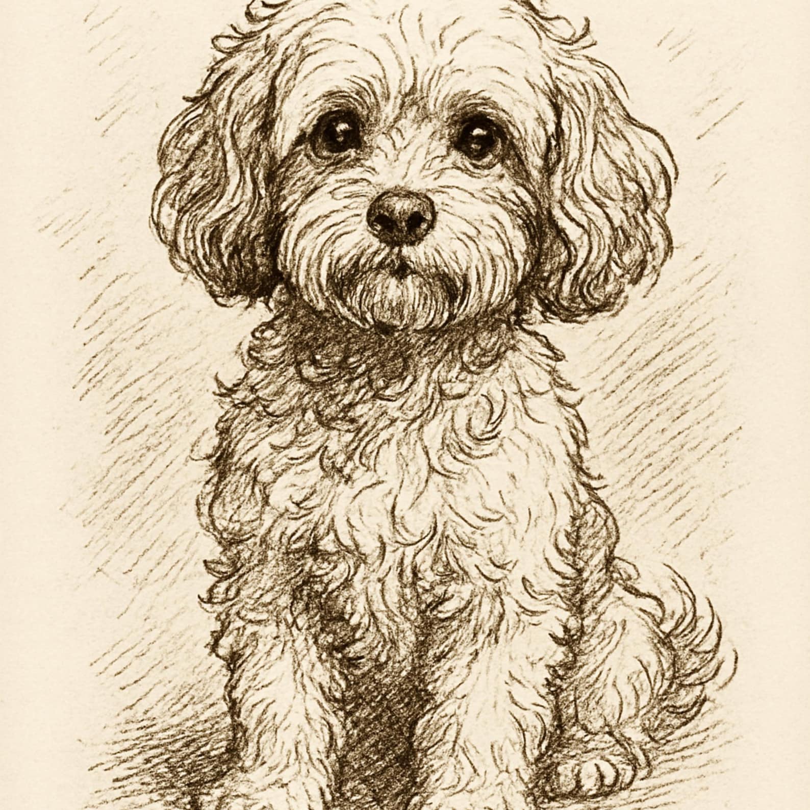 Vintage Cavapoo Sketch Drawing Pet Minimal Line Wall Art Illustration ...