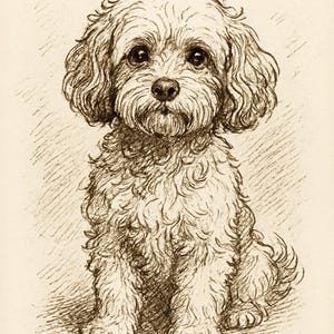Vintage Cavapoo Sketch Drawing Pet Minimal Line Wall Art Illustration ...