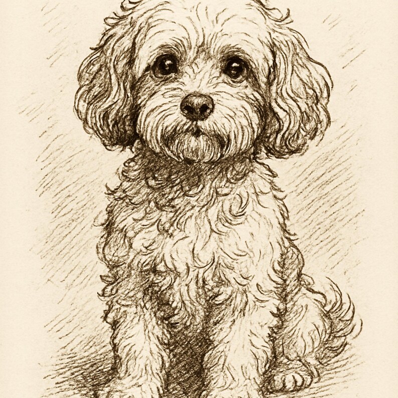 Vintage Cavapoo Sketch Drawing Pet Minimal Line Wall Art Illustration ...