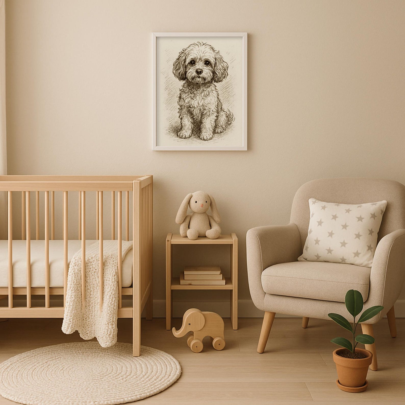 Vintage Cavapoo Sketch Drawing Pet Minimal Line Wall Art Illustration ...