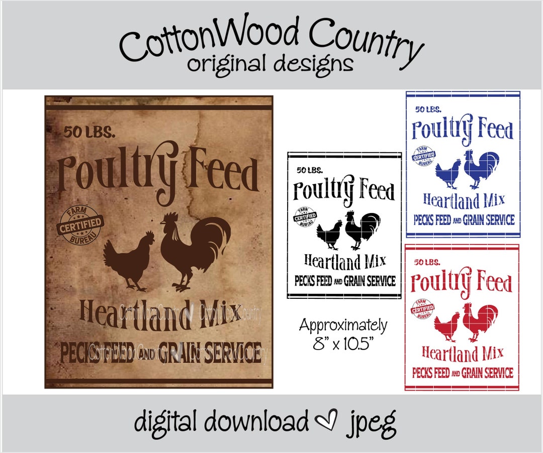 Chicken Feed Sign, Chicken Feed Label, Bag, Poultry Feed Sack ...