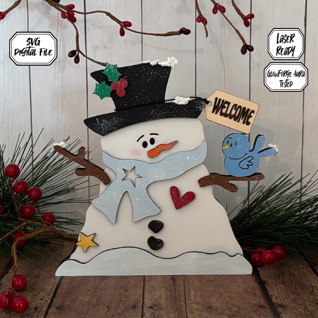 Snowman Laser File, Snowman SVG, Laser Svg File, Blue Bird, Winter ...