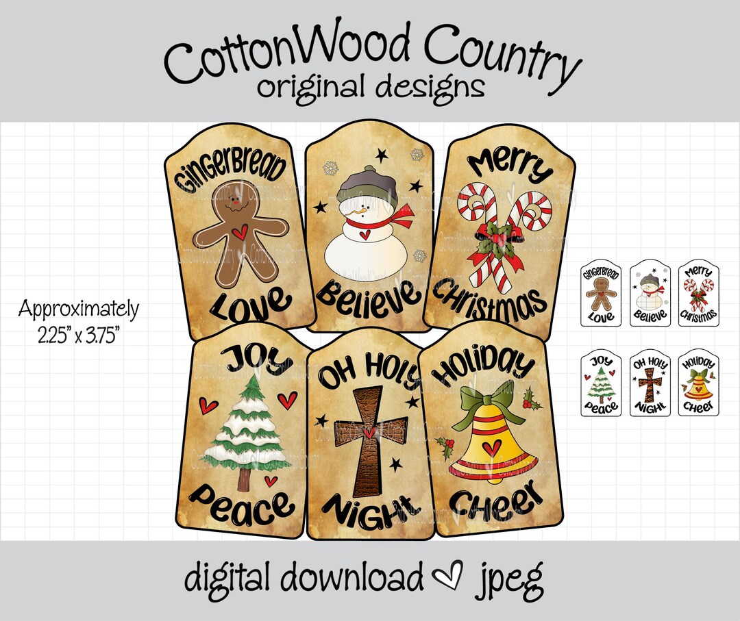 Primitive Tags, Christmas Tags, Primitive Decor, Farmhouse Decor ...