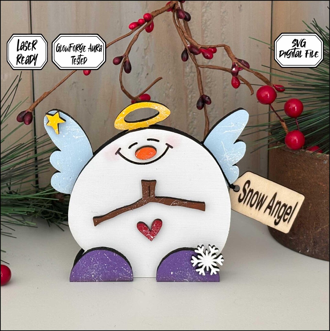 Snowman Angel, Snowman SVG, Laser File, Christmas SVG, Gift, Snowflake ...