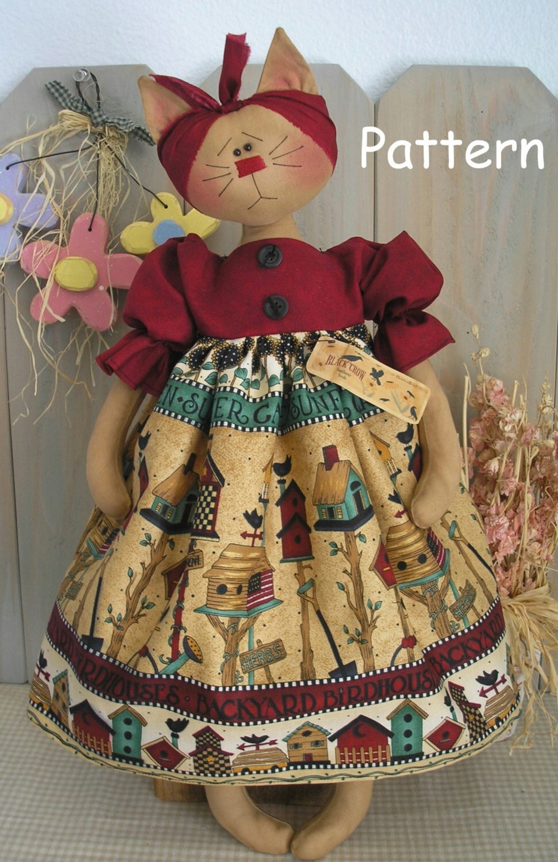 PDF E-pattern #12 Folk Cat Primitive Raggedy Kitty Cloth Doll Pattern ...
