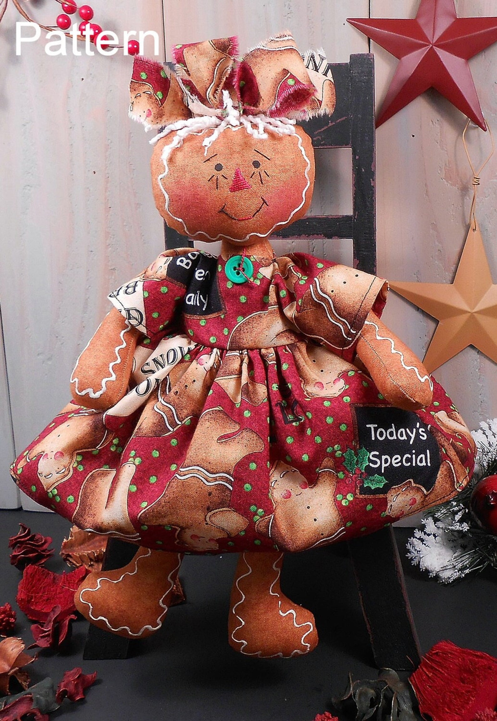 PDF E- Sewing Pattern Raggedy Gingerbread Girl Doll Christmas Holiday ...