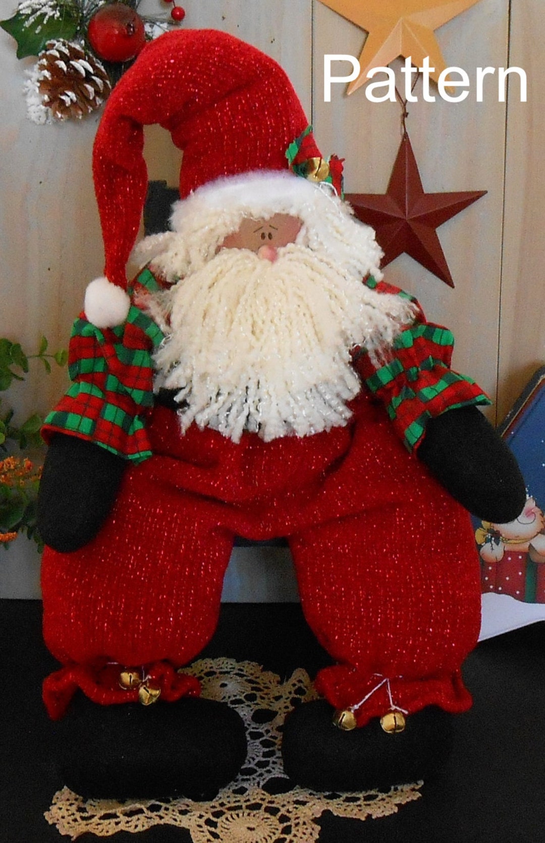 PDF E-pattern Christmas Santa Doll # 91 Primitive Raggedy Holiday Cloth ...