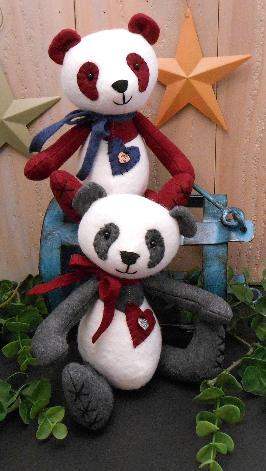 PDF Pattern Panda Bear Doll Sewing Craft Raggedy Primitive Folk Art E ...