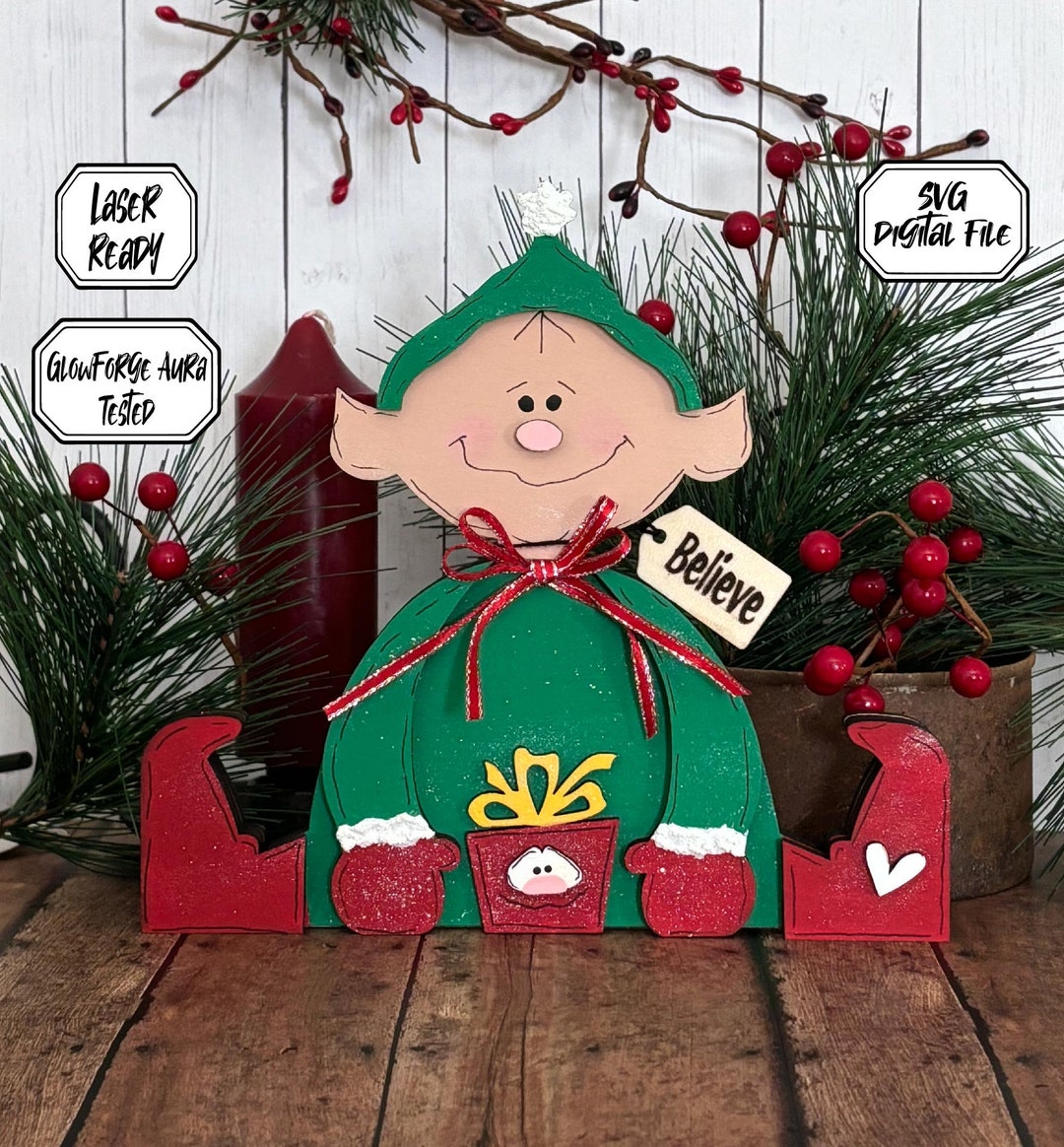 Elf Laser File | Elf SVG | Laser Cut File | Christmas SVG | Gift | Wood ...