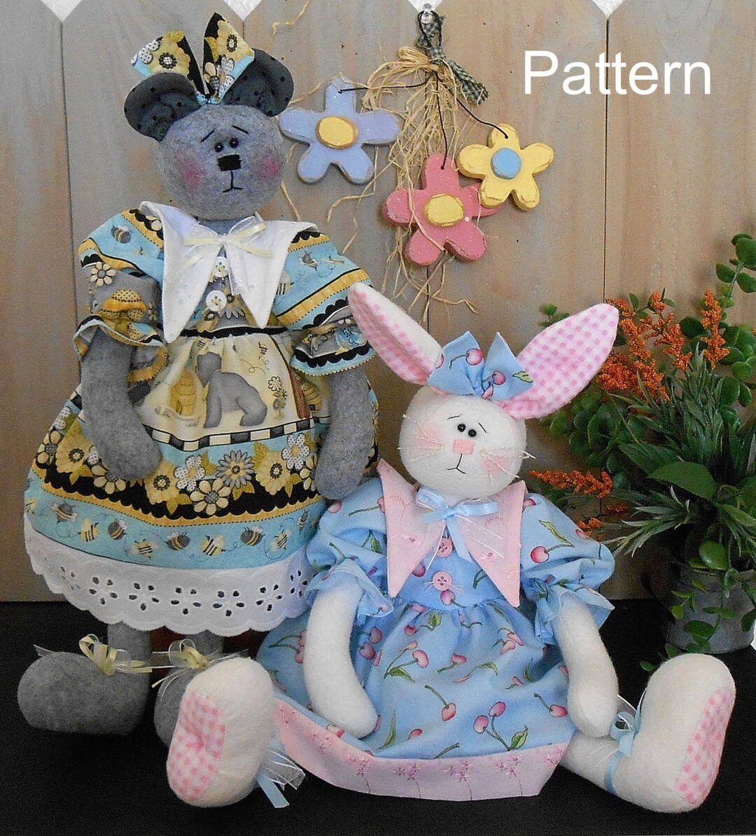 PDF E-pattern Raggedy Rabbit Bunny Bear Cloth Doll #87 Contry Primitive ...