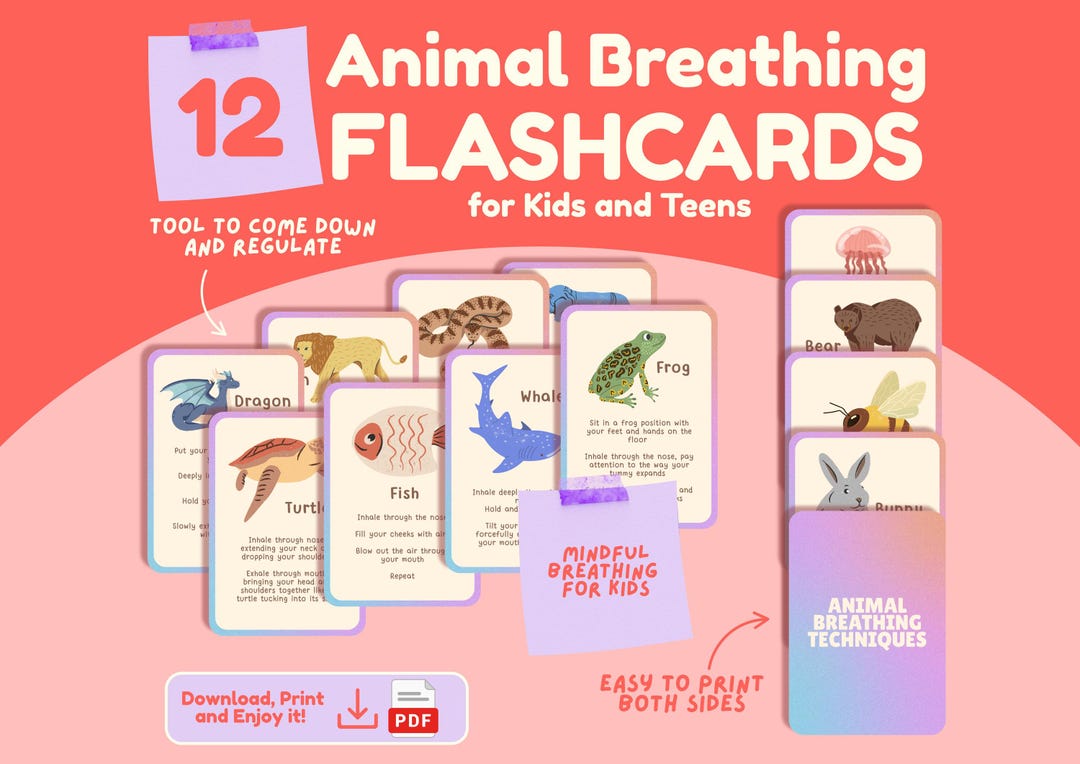 Animal Breathing Flashcards for Kids – Mindfulness & Calm Down ...