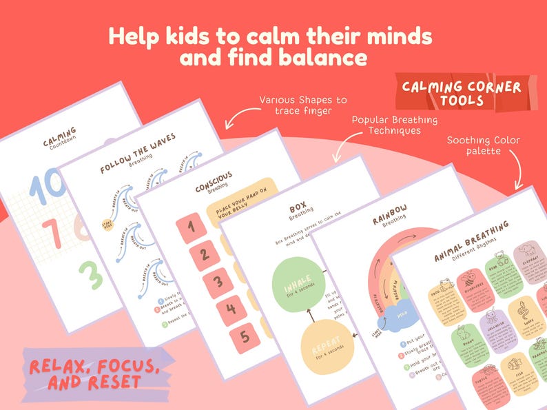 Kids Breathing Techniques Posters: Calm Down Corner, Mindfulness ...
