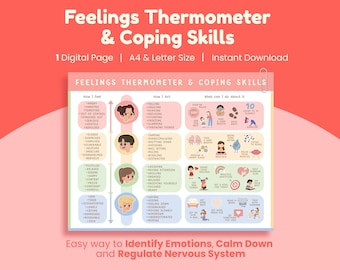 Feelings Thermometer & Coping Skills Chart: Emotional Regulation Tool ...
