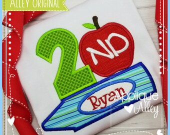 1st First Grade Apple Crayon Applique Embroidery Digital | Etsy