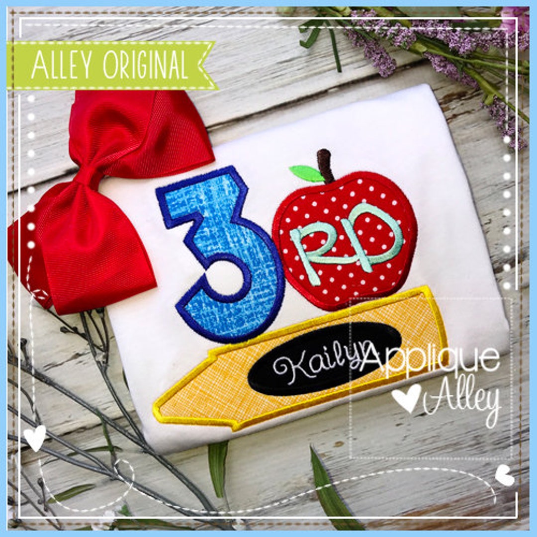 1ère (Première) Année Apple Crayon Applique Broderie Conception ...