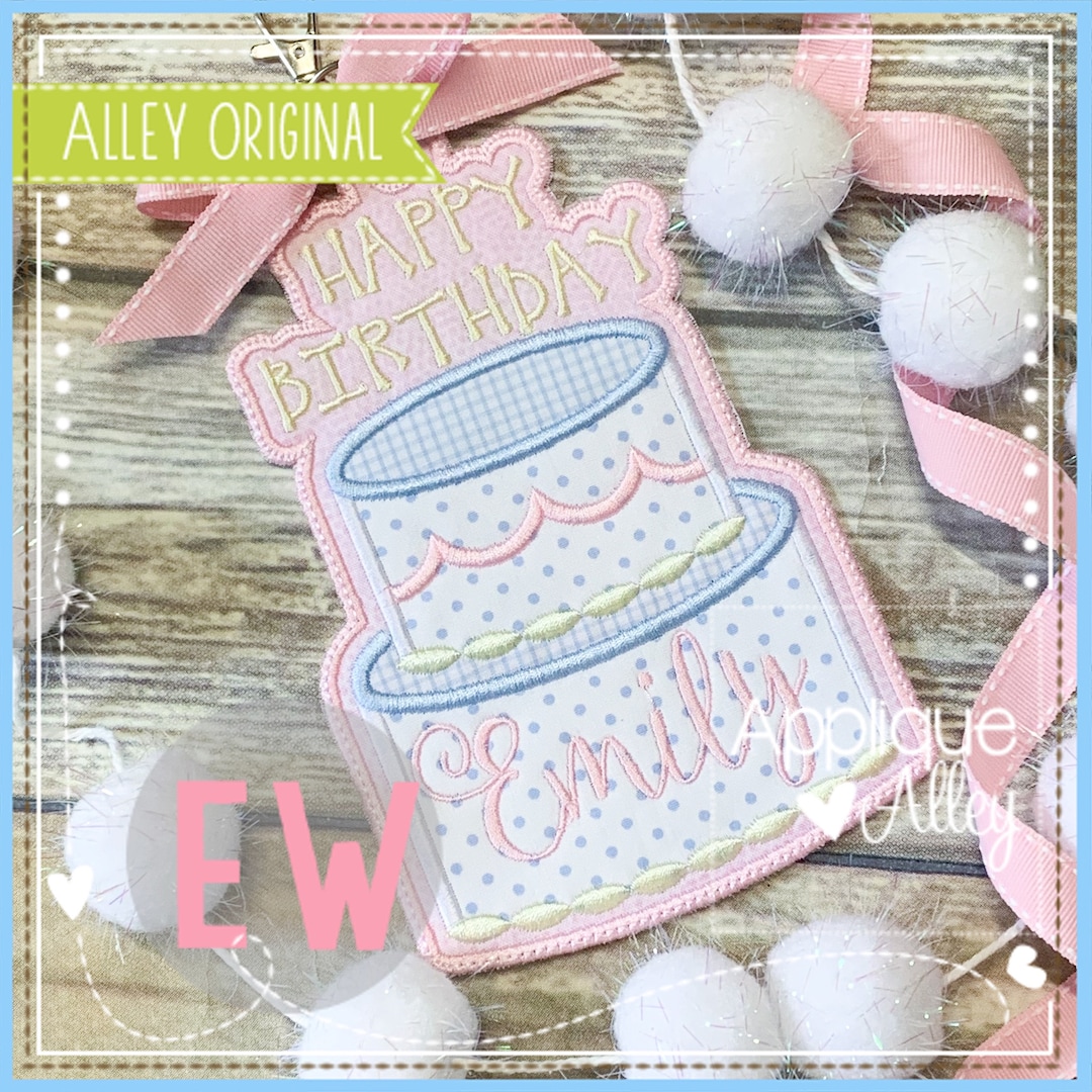 In the Hoop Happy Birthday Cake Bag Tag - in the Hoop - Digital Design ...