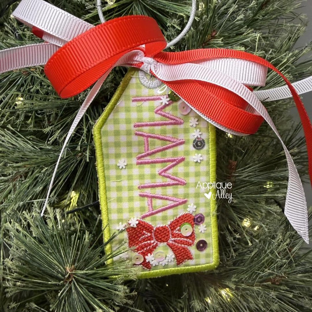 In the Hoop Hanging Bag Tag Bow - Digital Embroidery/ Applique Design ...