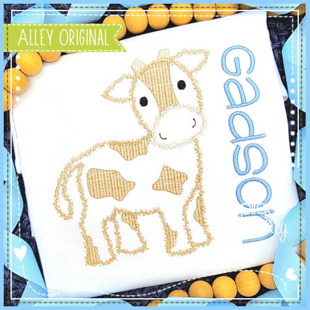 Outline Fuzzy Curious Cow - Digital Embroidery Design - AAEH - Etsy