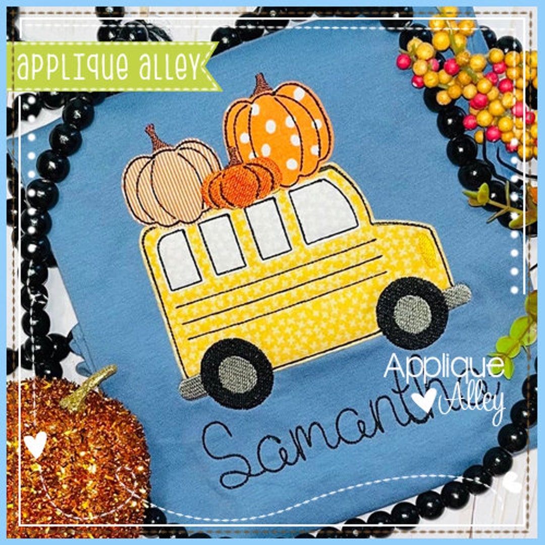 Vintage School Bus With Pumpkins - Digital Embroidery Design - SKUAAEH ...