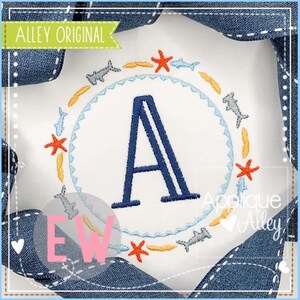 Shark Attack Circle Frame for Monograms Embroidery Digital Design AAEW ...