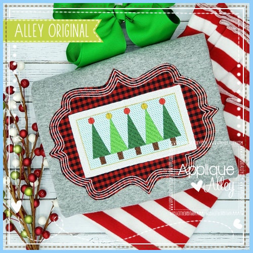 Multi Line Frame With Faux Smock Christmas Tree Applique and Embroidery ...
