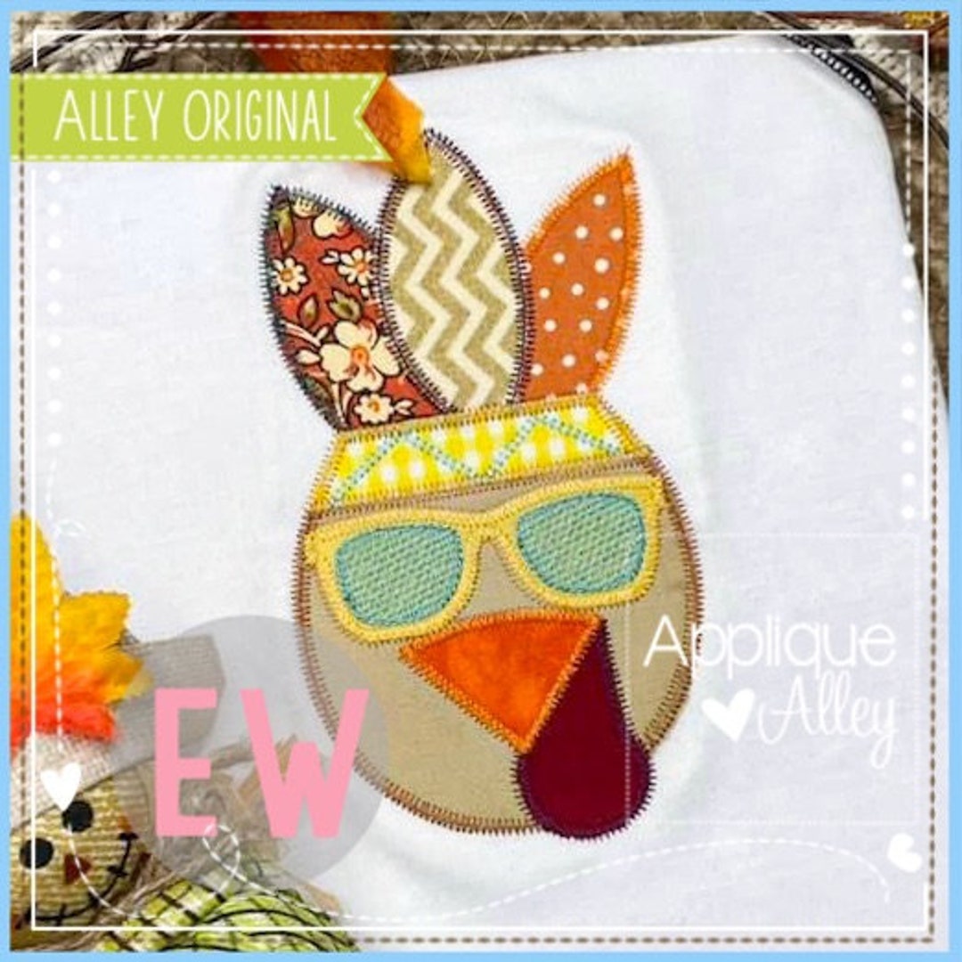 Zig Zag Cool Turkey Face Applique Design Digital Files for Applique and ...