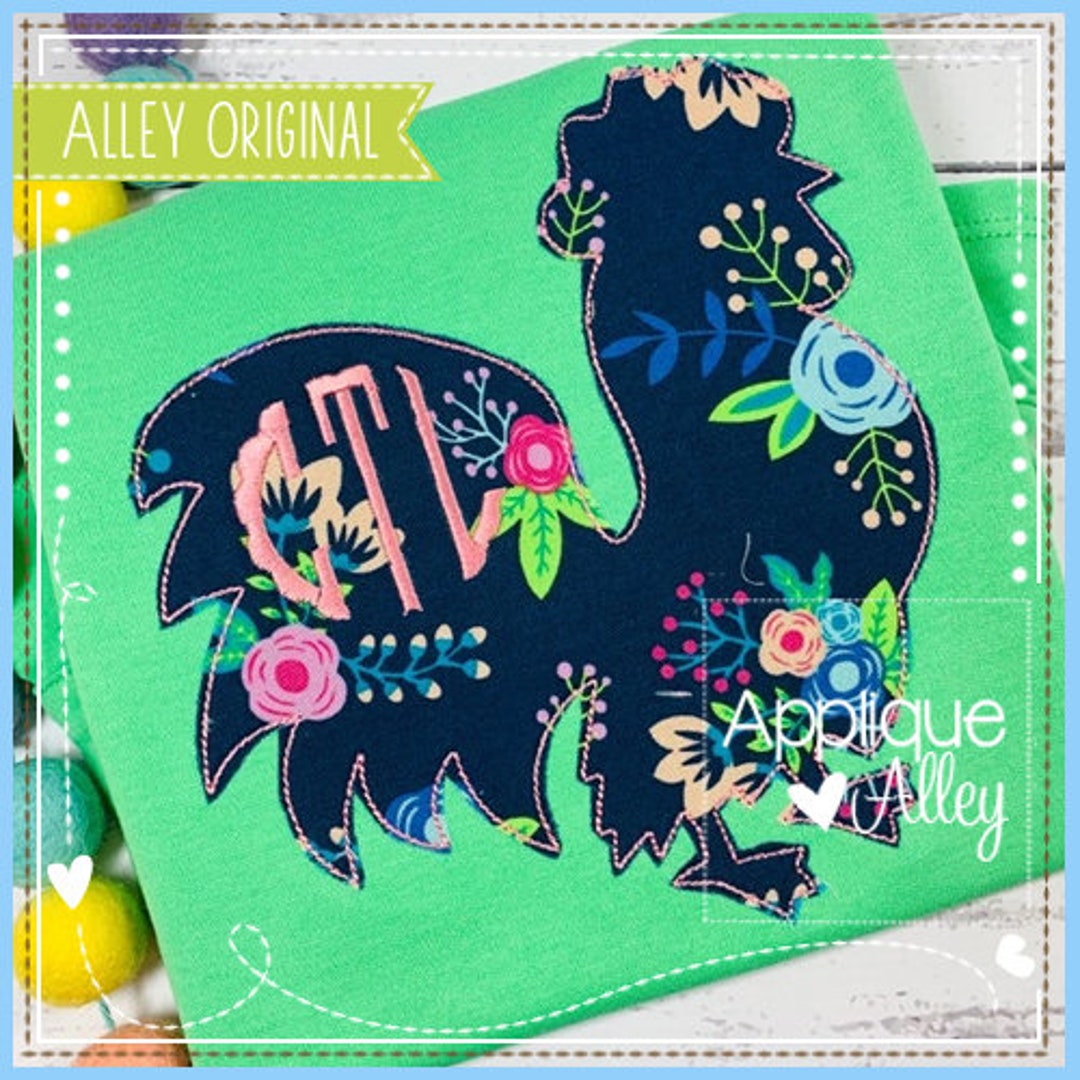 Vintage Stitch Rooster Outline - Digital Applique Embroidery Design ...