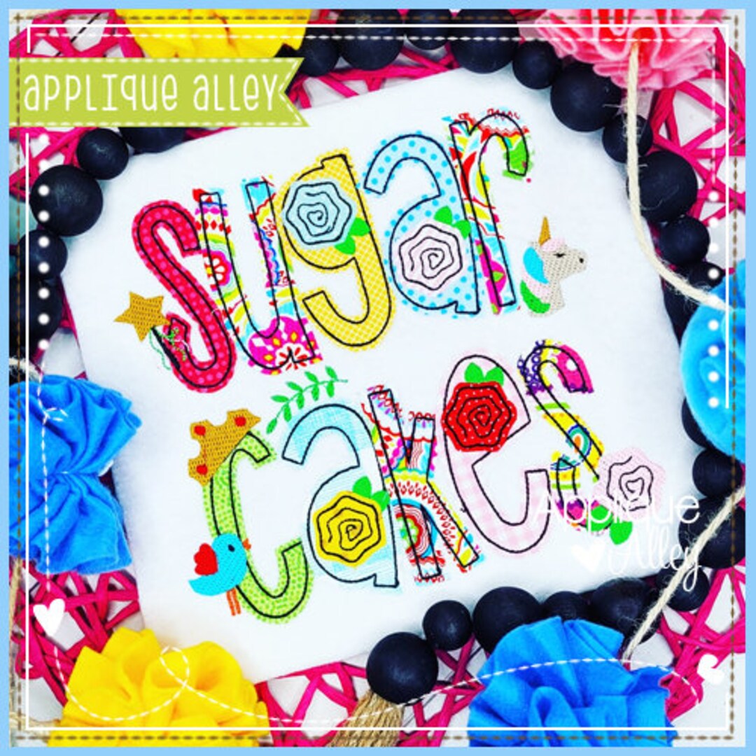AA Sugar Cake Applique Font Rose Princess Design - Digital Embroidery ...