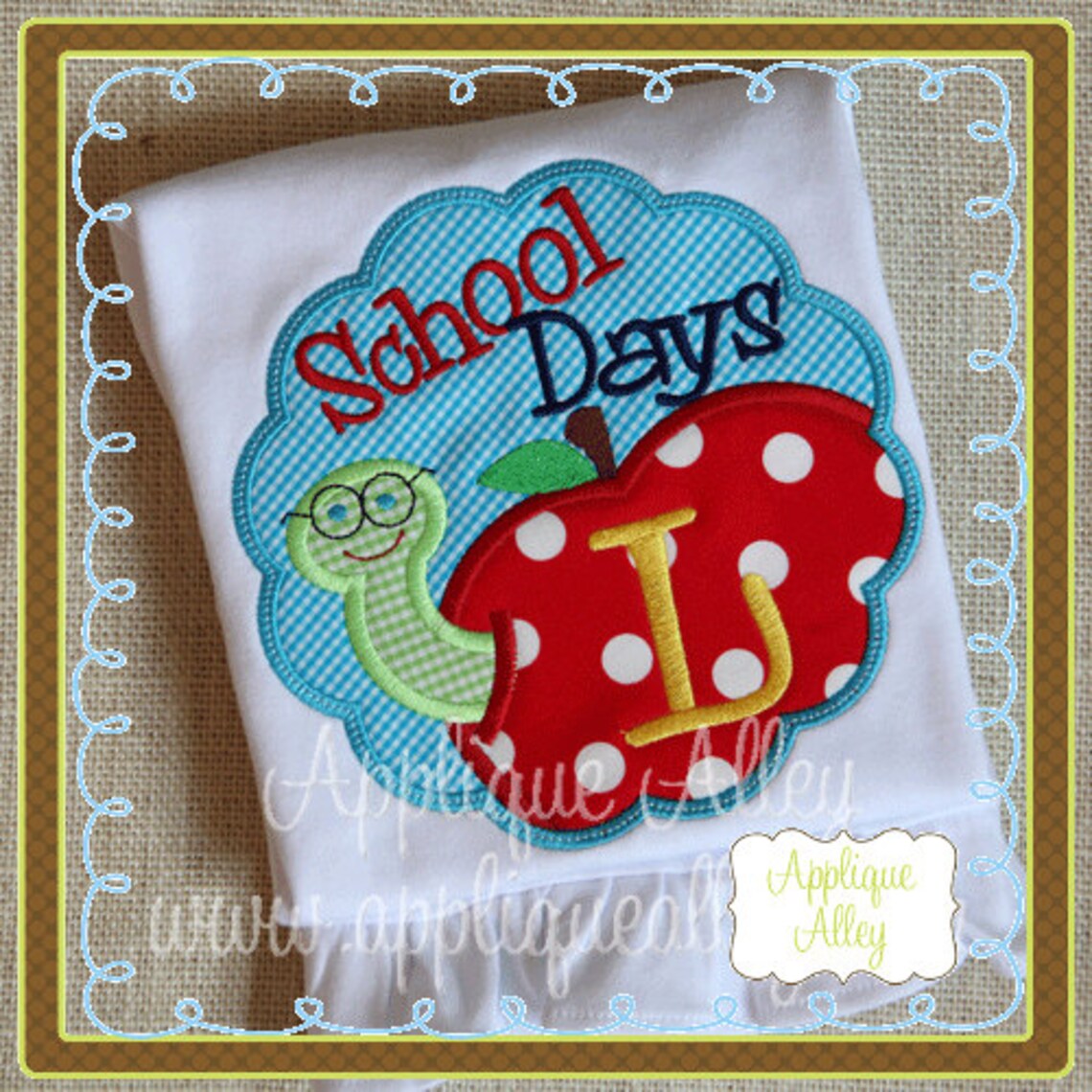 Eugene Worm in Apple Scallop Machine Applique Design Instant - Etsy