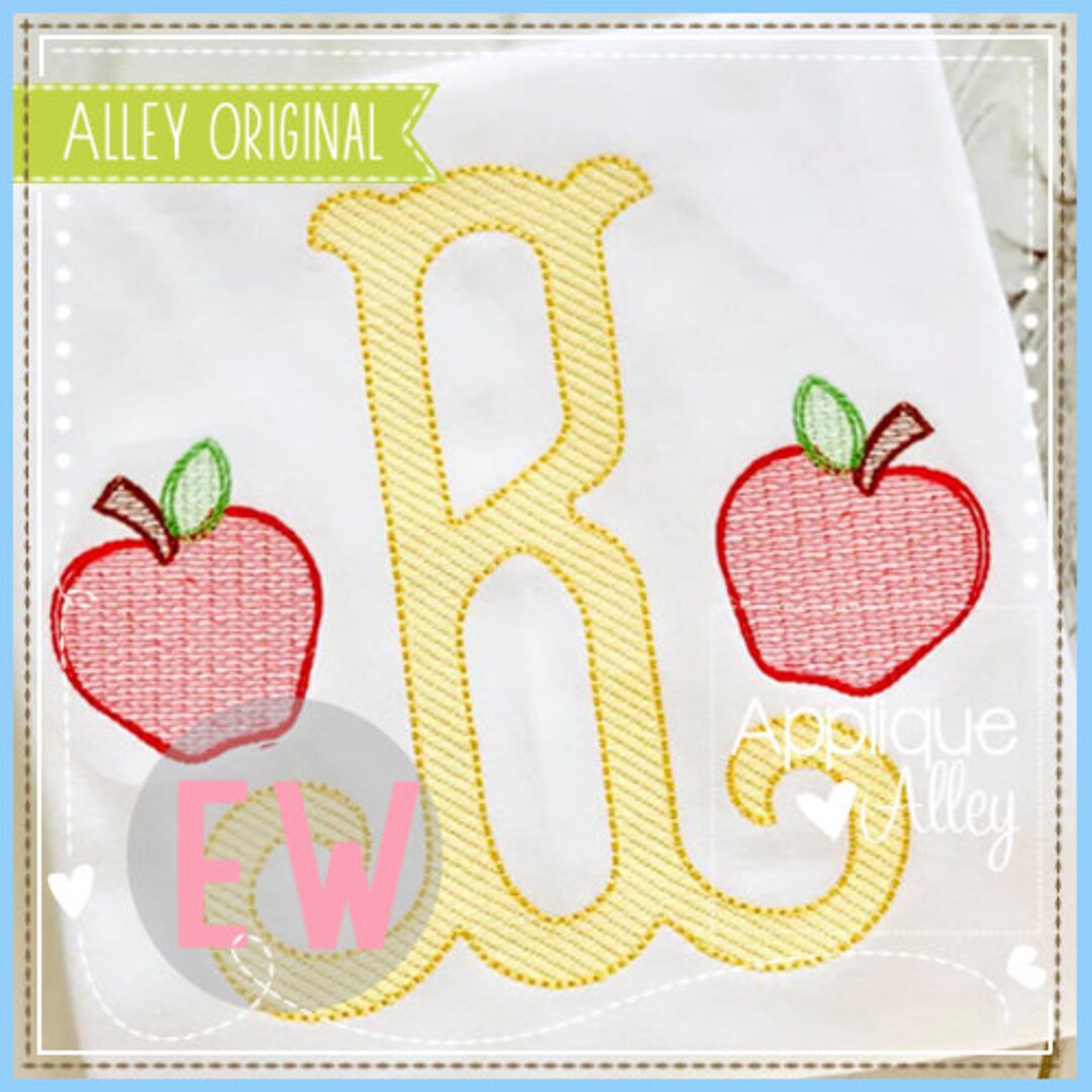 Scratchy Scribbly Apple Mono Border- Embroidery Digital Design- Quick ...