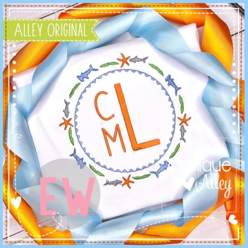 Shark Attack Circle Frame for Monograms Embroidery Digital - Etsy