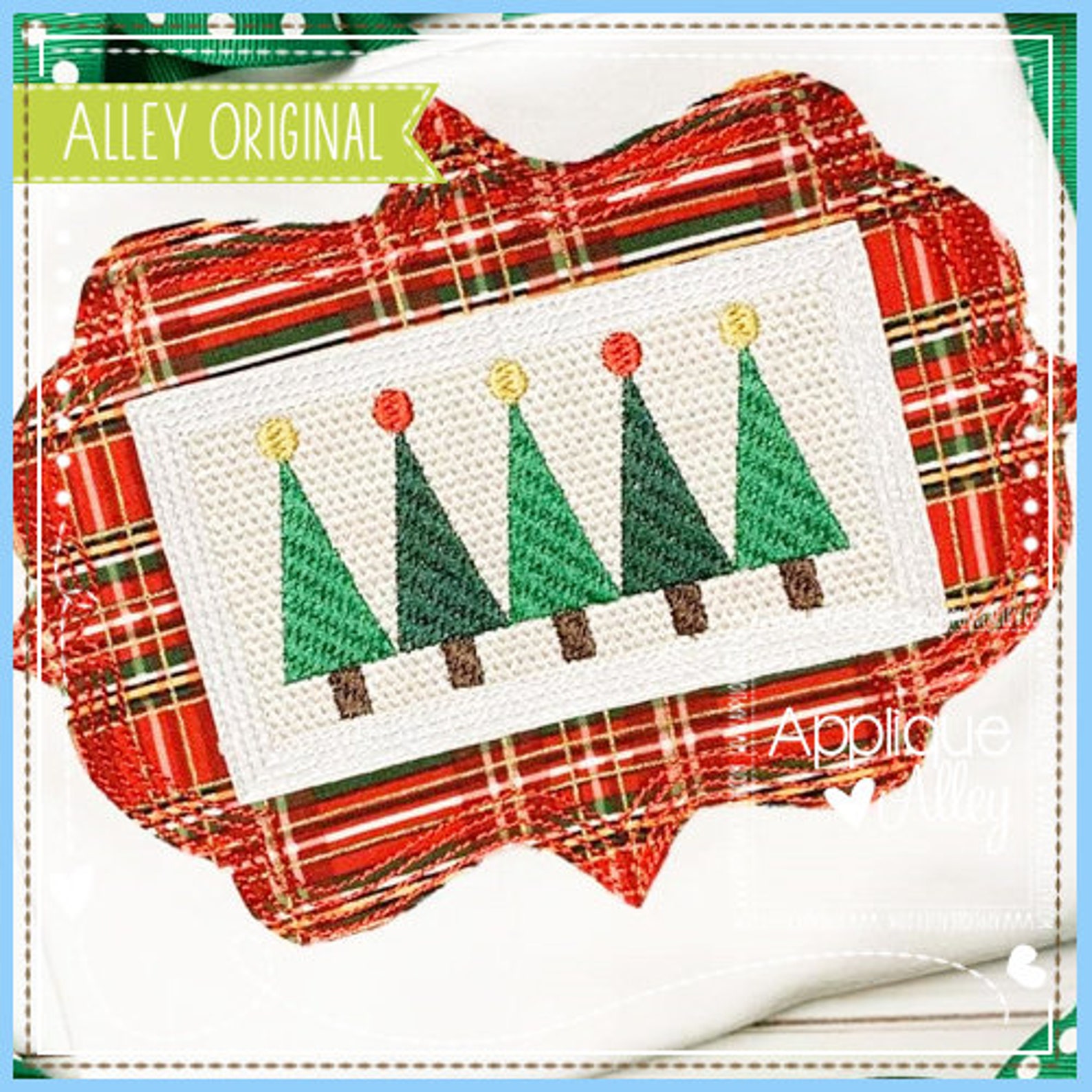 Multi Line Frame With Faux Smock Christmas Tree Applique and Embroidery ...