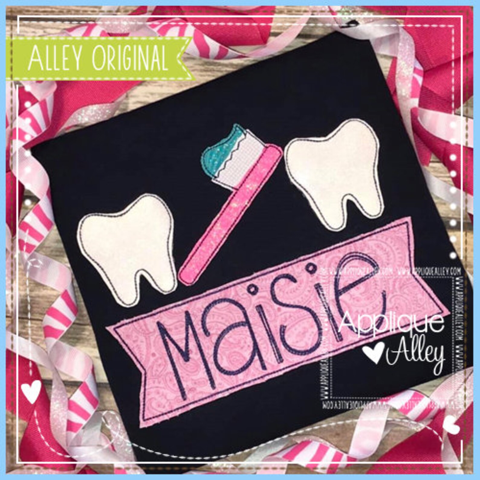 Vintage Tooth and Toothbrush Banner - Digital Applique Embroidery ...
