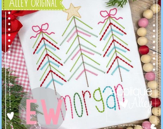 Christmas Tree Trio Machine Embroidery Design Sketch Stitch - Etsy