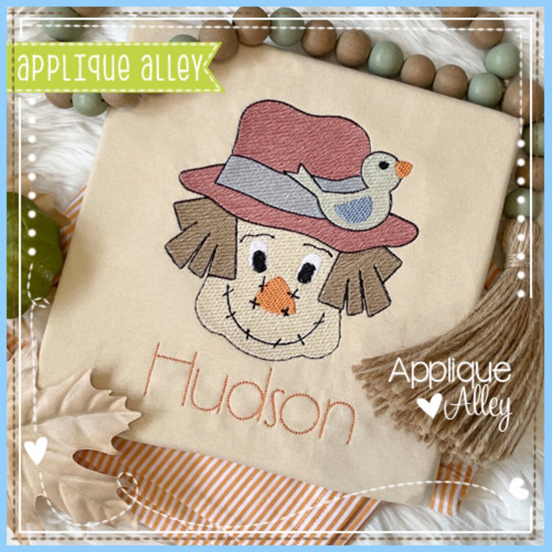 Sketch Large Scarecrow With Bow - Digital Embroidery - SKU 7556AAEH - Etsy