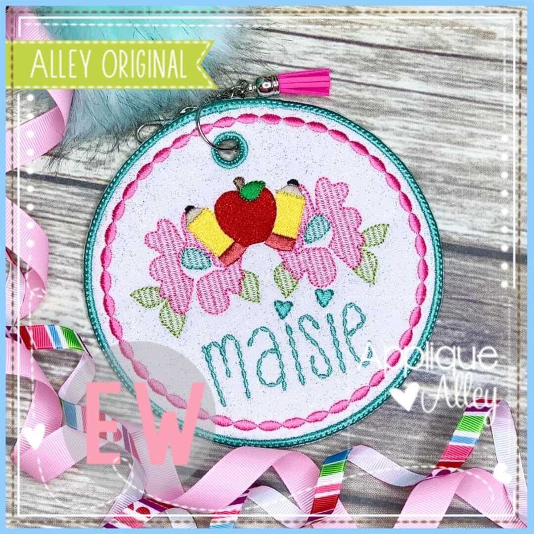 In the Hoop Back to School Floral Bag Tag - Digital Embroidery Design ...