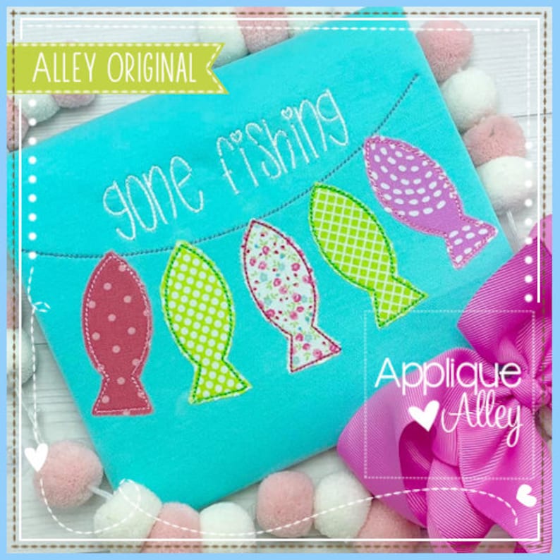 Vintage Fishing String Bunting Applique & Embroidery Digital | Etsy