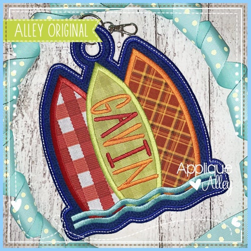 Bag Tag Surf Boards Embroidery Design - in the Hoop - Digital Design ...