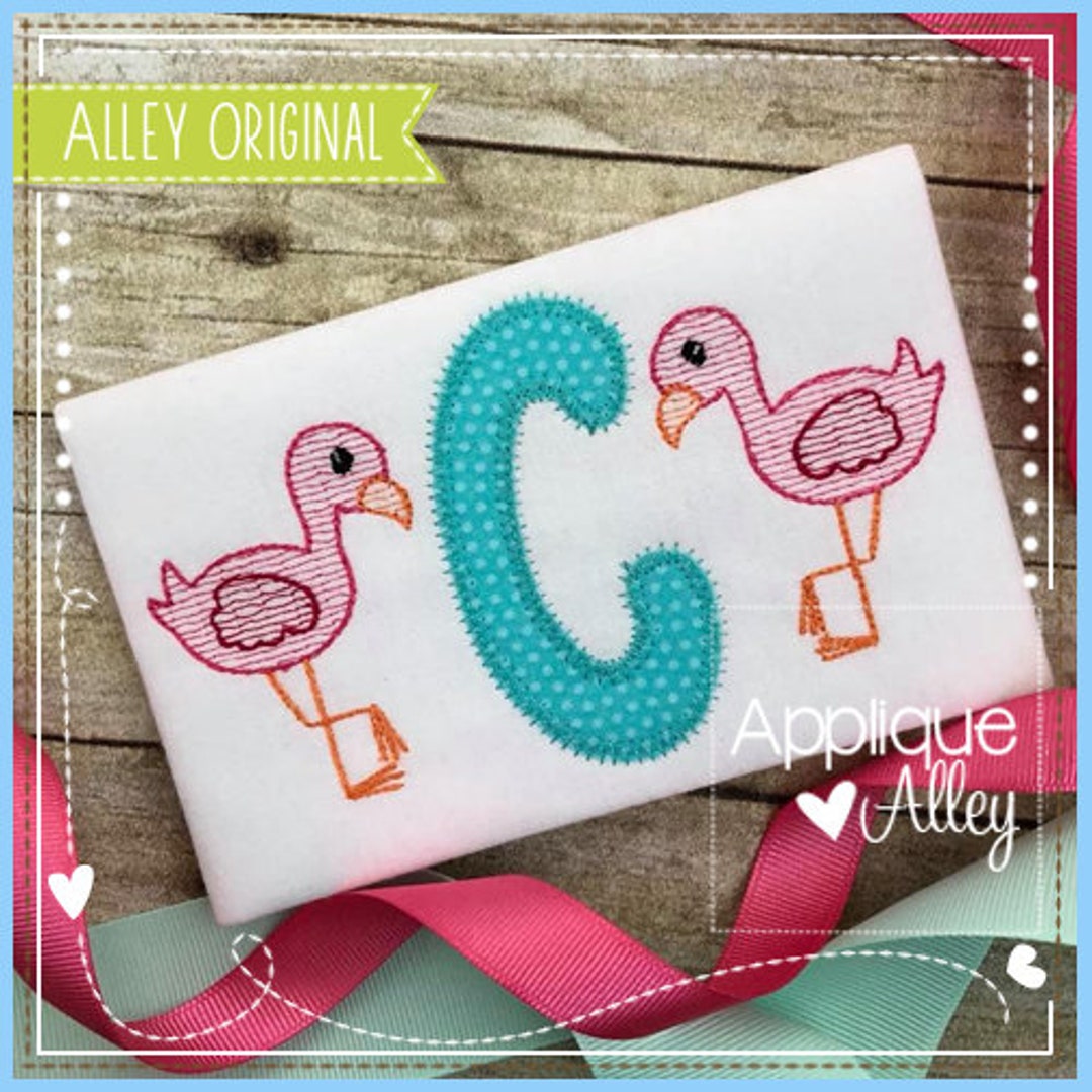 Scratchy Flamingo Mono Border - Sketchy, Scribble - Embroidery Digital ...