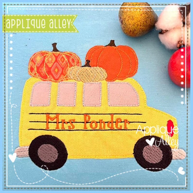 Vintage School Bus With Pumpkins - Digital Embroidery Design - SKUAAEH ...